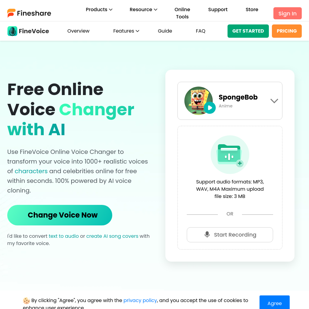 FineVoice AI Voice Changer - Changeur de voix en ligne gratuit | FineVoice