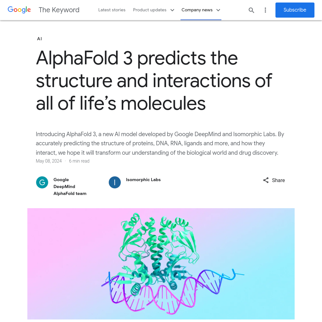 AlphaFold 3 - AlphaFold 3: 생명체의 모든 분자의 구조 예측