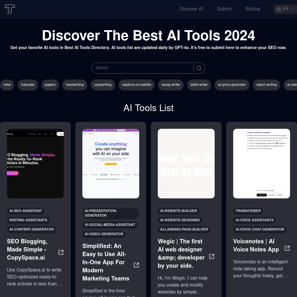 Best AI Tools Directory - AI Tools Directory | Find the Best AI Tools for 2024