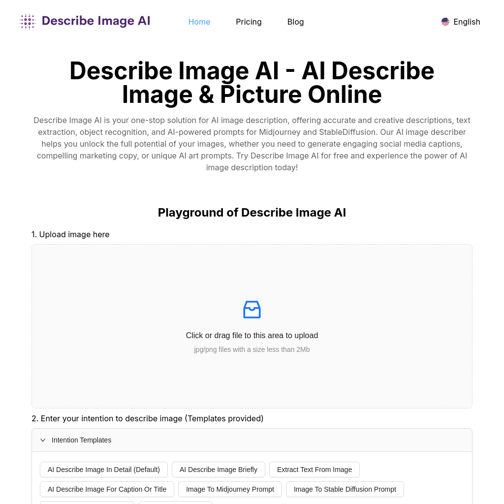 Describe Image AI - 描述图像AI - 在线AI图像描述工具