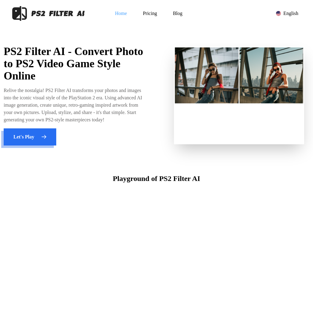 PS2 Filter AI - PS2 필터 AI - 사진을 PS2 비디오 게임 스타일로 변환