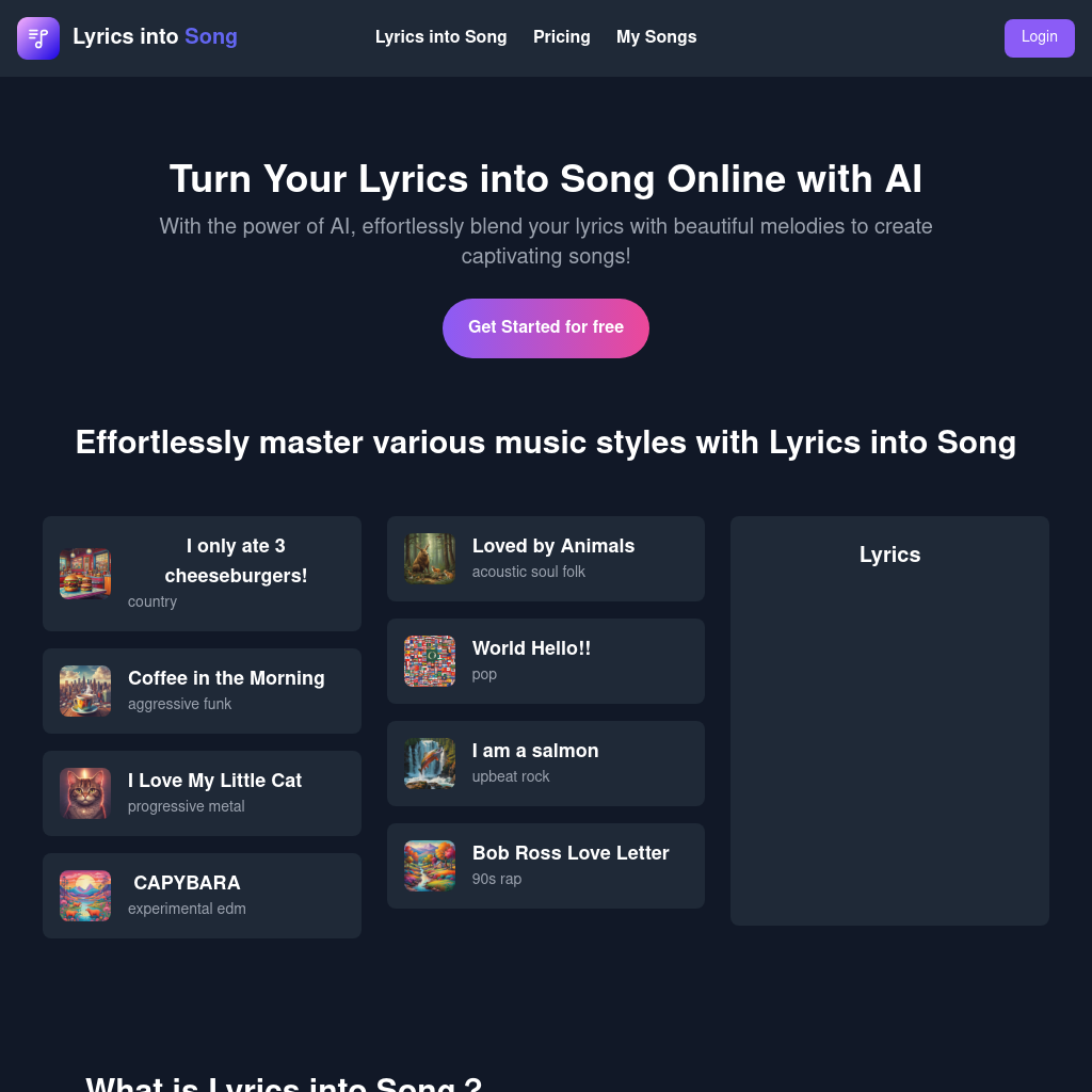 Lyrics into Song - Transform Your Lyrics into Melodious Songs with AI
