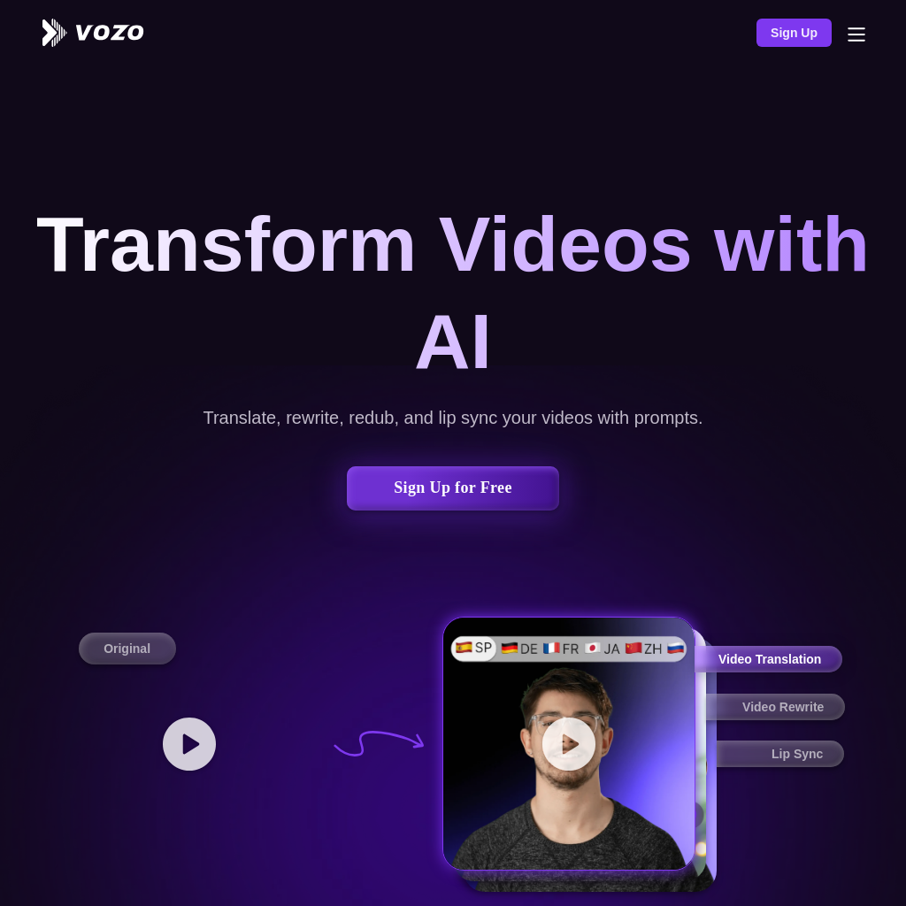 Vozo - Vozo : Transformez vos vidéos avec l'IA