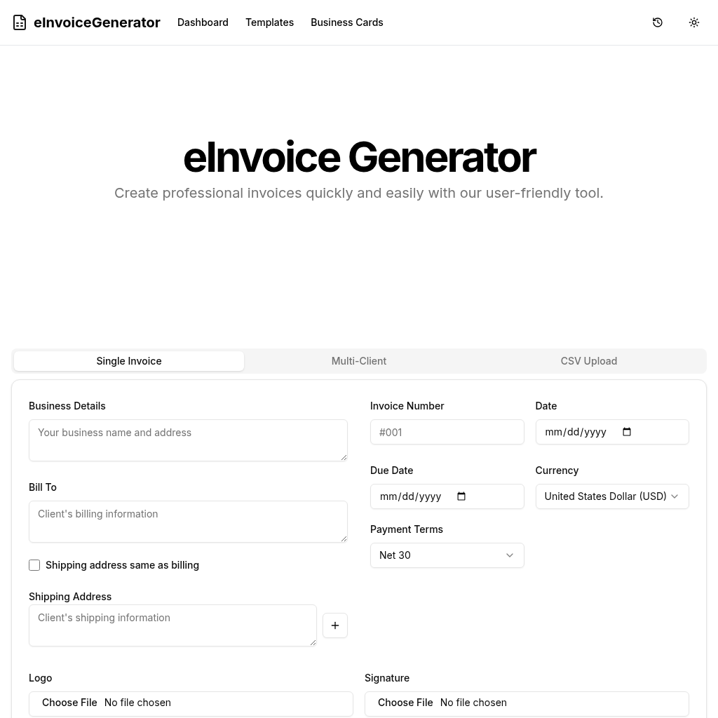 E Invoice Generator - 专业的电子发票生成器
