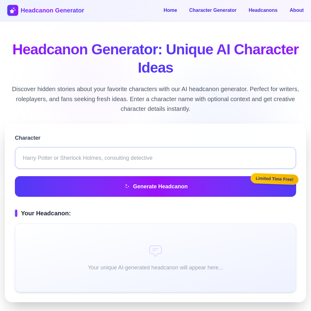 Headcanon Generator - AI-Powered Headcanon Generator for Creative Character Ideas