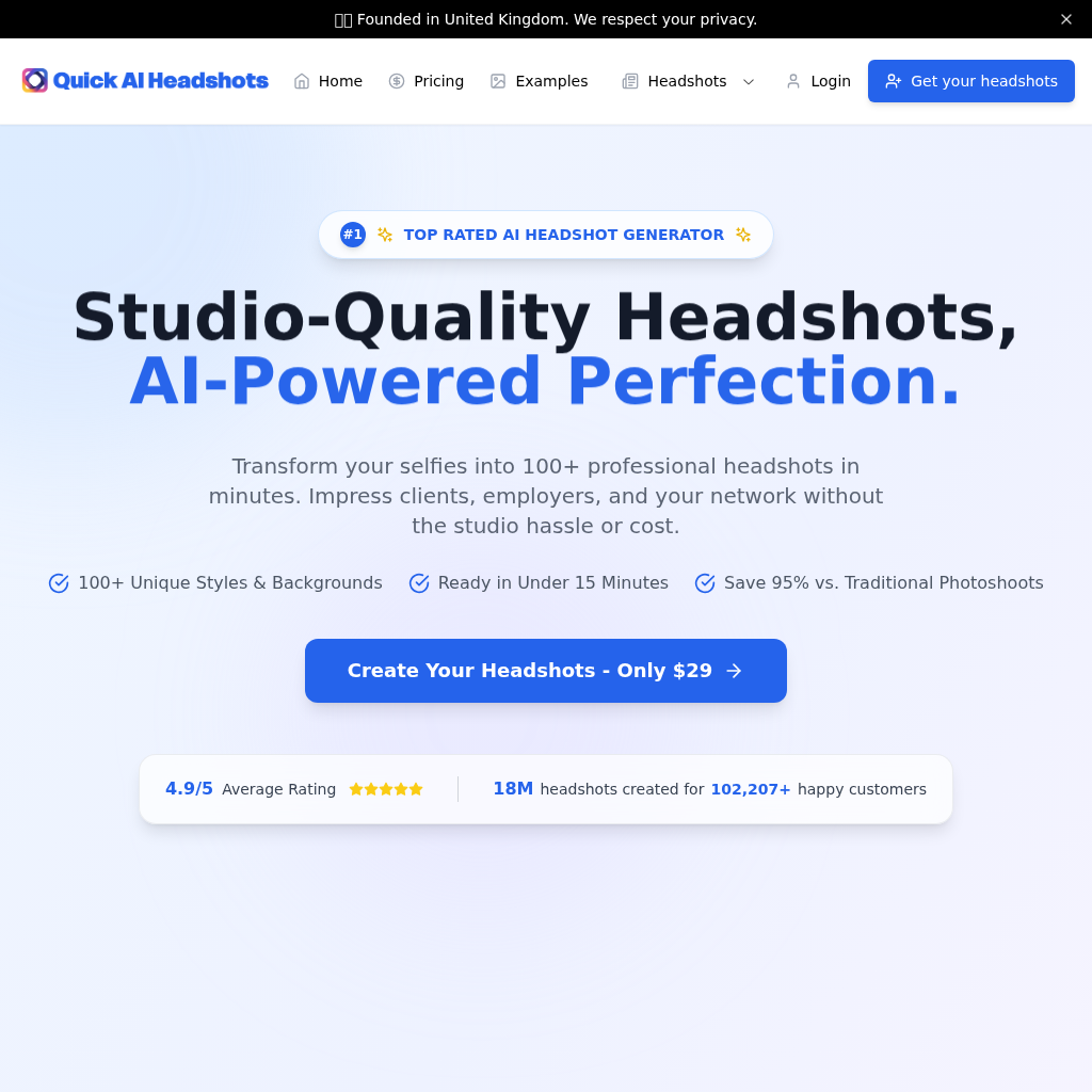QuickAI Headshots - AI-Powered Professional Headshots Generator
