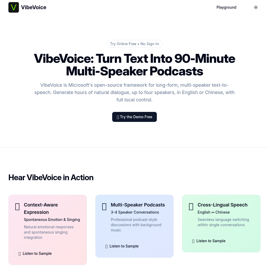VibeVoice - VibeVoice: Multi-Speaker Text-to-Speech Podcast Generator