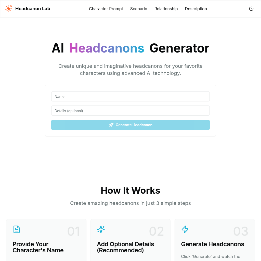 Headcanons Generator - AI Headcanon Generator by Headcanon Lab
