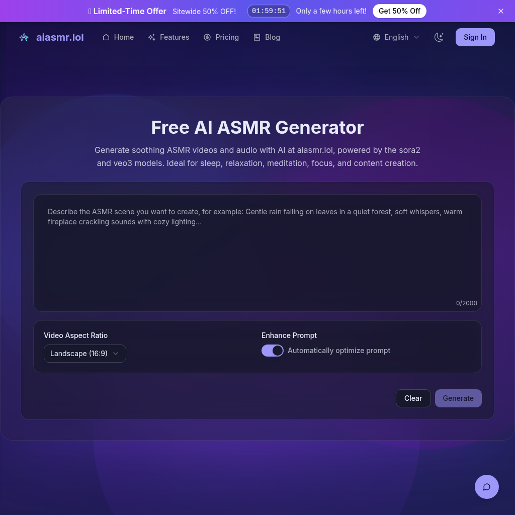 aiasmr.lol - AI ASMR Generator - Create Soothing Videos and Audio