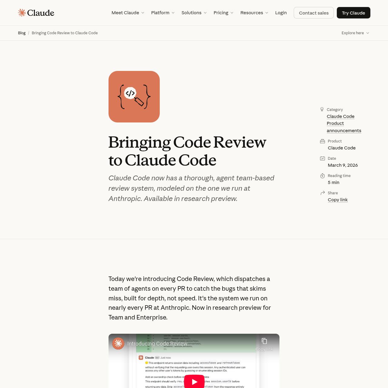 Claude Code Review - Claude Code 推出全新代码审查（Code Review）功能，利用多智能体系统深度检测 Bug