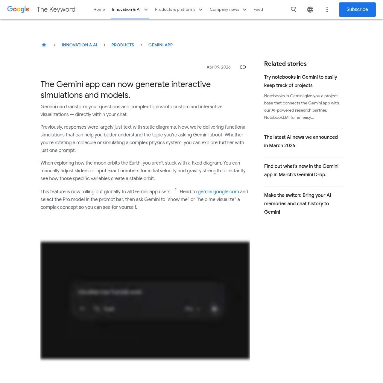 Interactive Simulations in Gemini - Gemini App 互動式模擬與視覺化模型生成功能