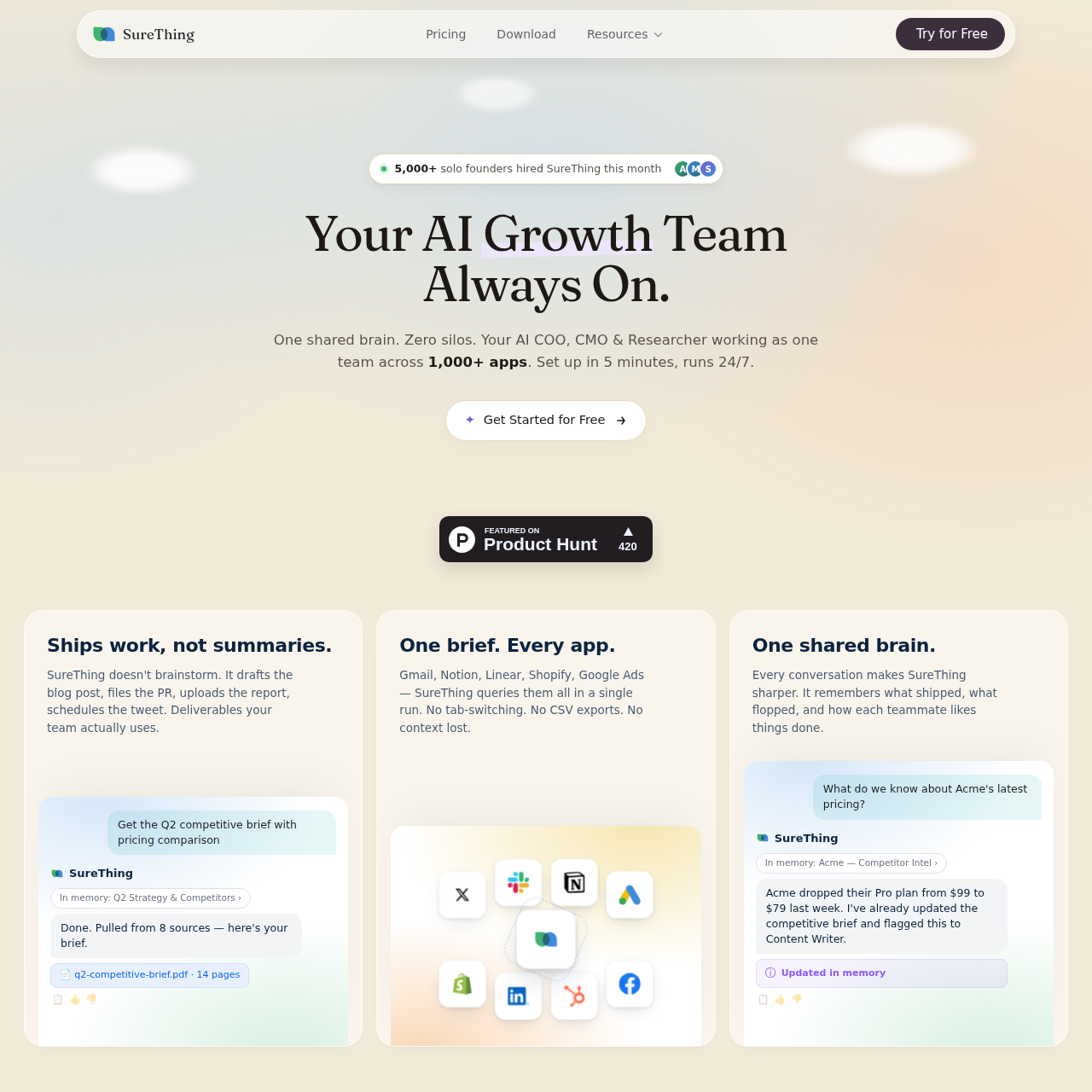 SureThing.io - SureThing：全能AI代理机构，一站式处理研究、运营与营销任务的智能团队