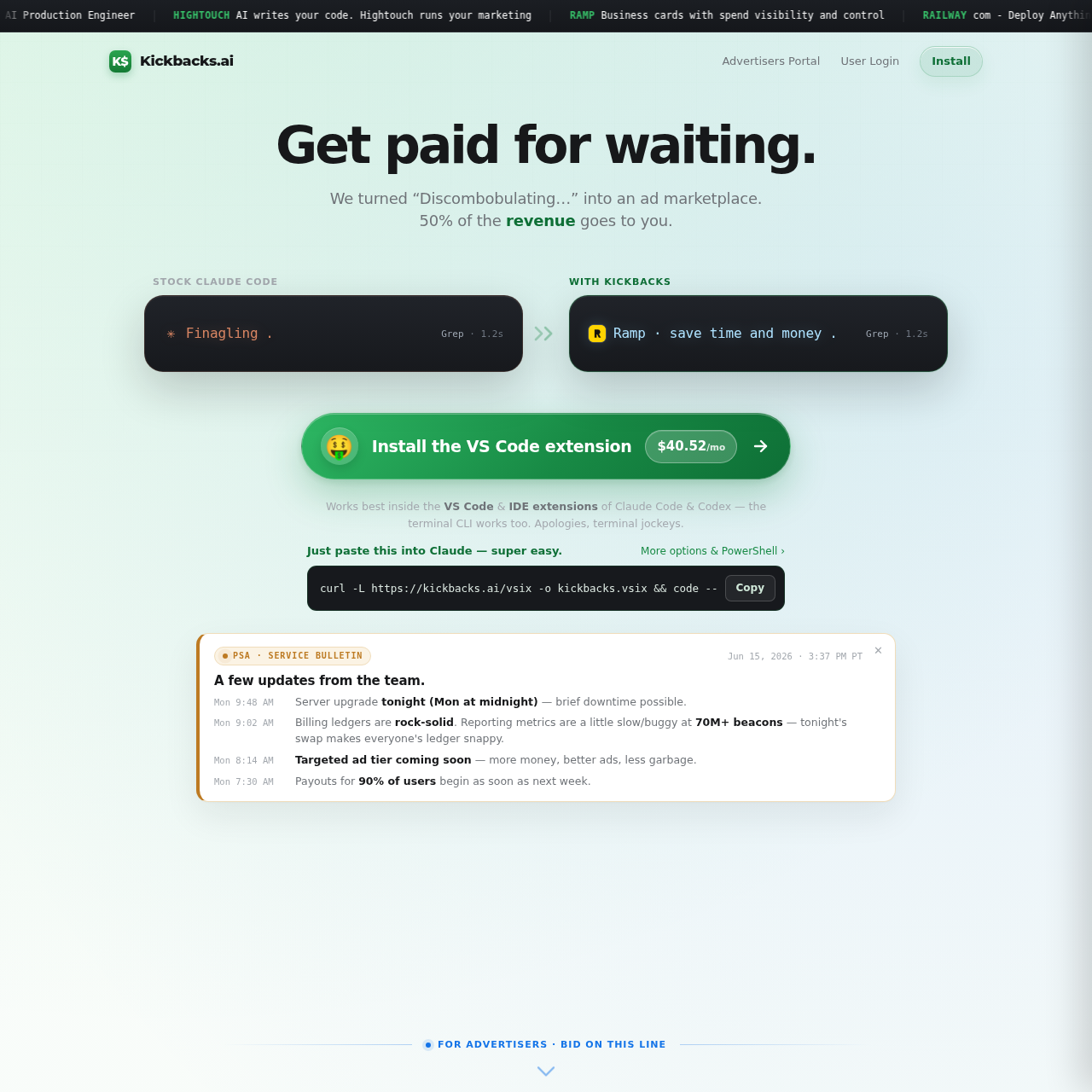 Kickbacks.ai - KICKBACKS: Monetize Your IDE Wait Time with the ...